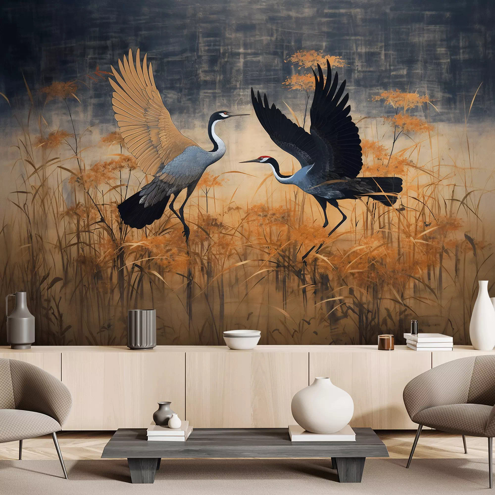 Tapeta nowoczesna 3D Żurawie Czaple - ze strukturami grube